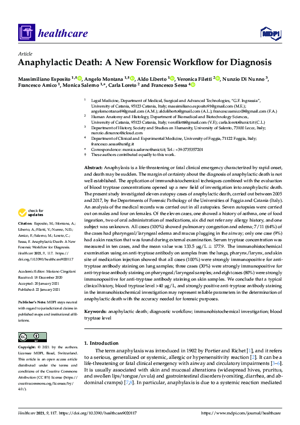 (PDF) Anaphylactic Death: A New Forensic Workflow for Diagnosis