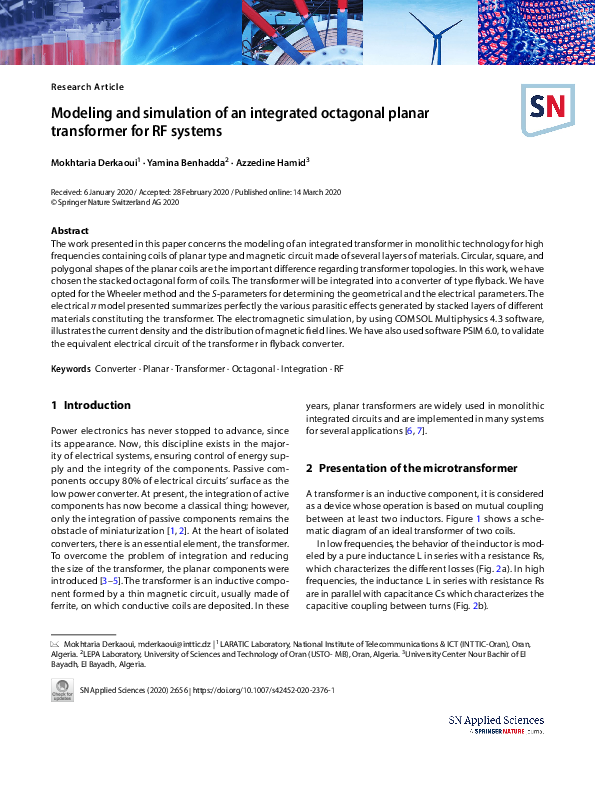 Pdf Modeling And Simulation Of An Integrated Octagonal Planar Transformer For Rf Systems