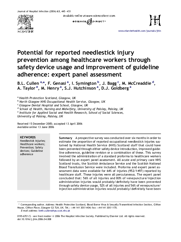 (PDF) Potential for reported needlestick injury prevention among ...