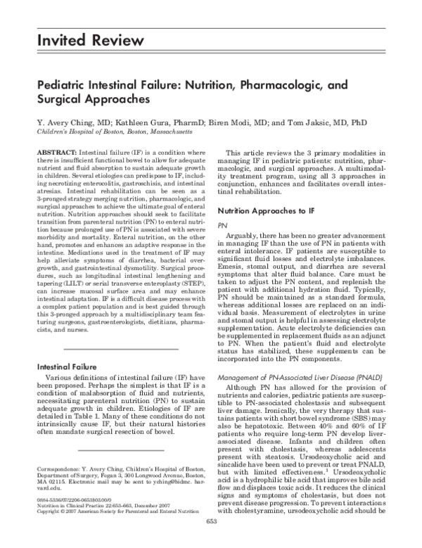 (PDF) Pediatric intestinal failure: nutrition, pharmacologic, and ...