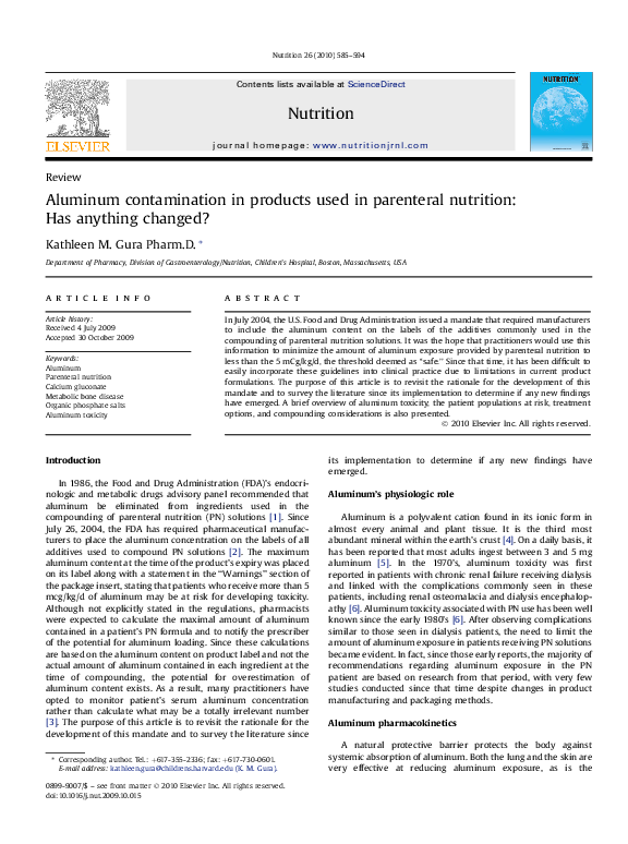 (PDF) Aluminum contamination in products used in parenteral nutrition ...