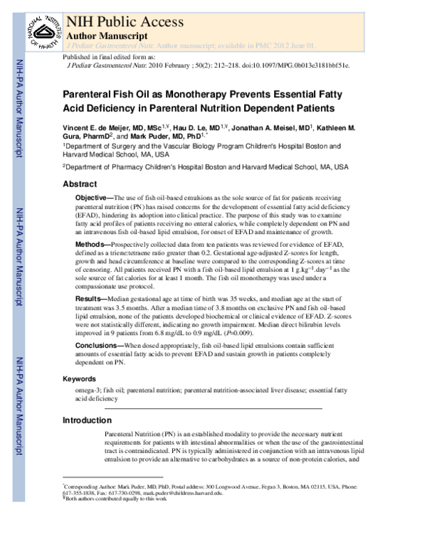 (PDF) Parenteral Fish Oil as Monotherapy Prevents Essential Fatty Acid ...