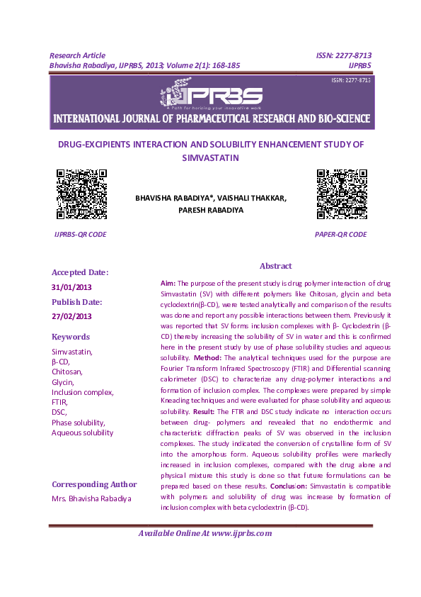 (PDF) Drug-Excipients Interaction and Solubility Enhancement Study of ...