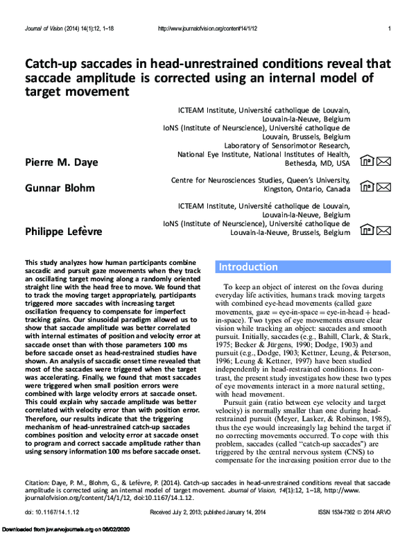 (PDF) Catch-up saccades in head-unrestrained conditions reveal that ...