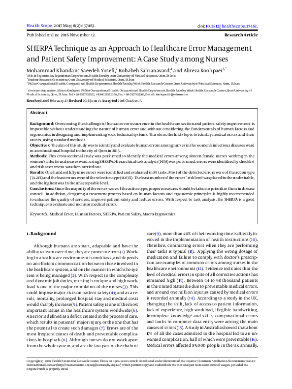 (PDF) SHERPA Technique as an Approach to Healthcare Error Management ...