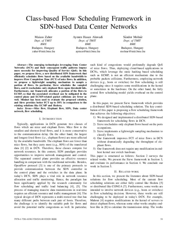 Pdf Class Based Flow Scheduling Framework In Sdn Based Data Center 8559