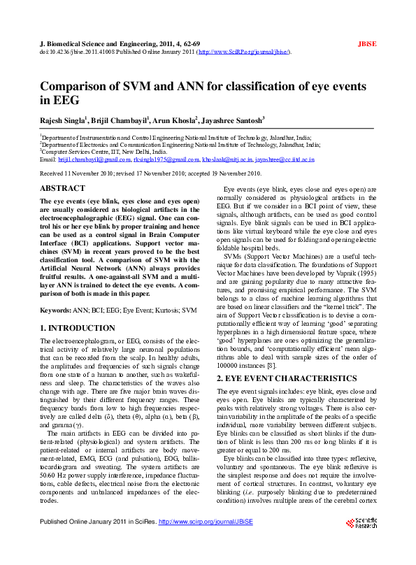 Pdf Comparison Of Svm And Ann For Classification Of Eye Events In Eeg