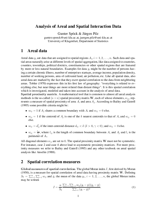 (PDF) Analysis of Areal and Spatial Interaction Data