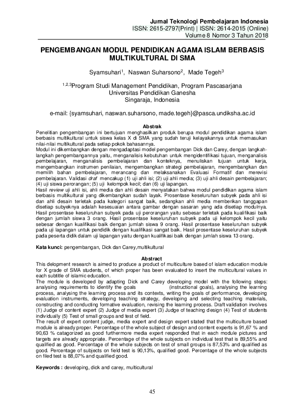 (PDF) Pengembangan modul pendidikan agama islam berbasis multikultural di SMA