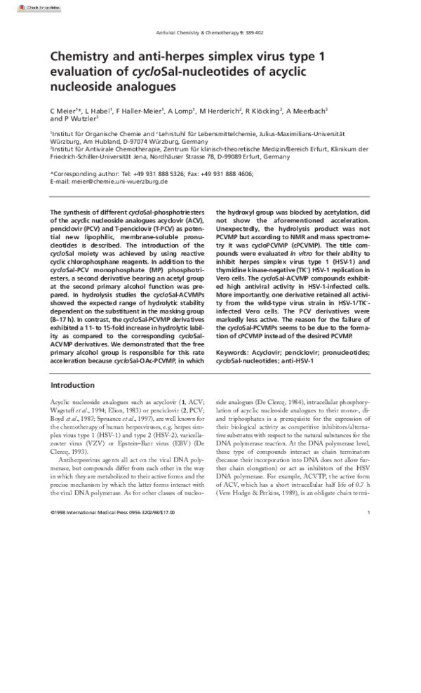 (PDF) Chemistry and anti-herpes simplex virus type 1 evaluation of ...