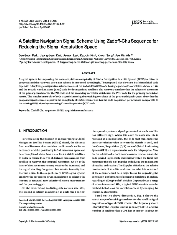 Pdf A Satellite Navigation Signal Scheme Using Zadoff Chu Sequence For Reducing The Signal