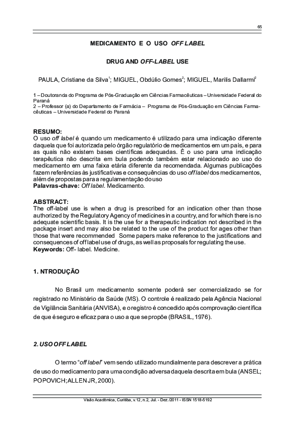 (PDF) Medicamento e O Uso Off Label