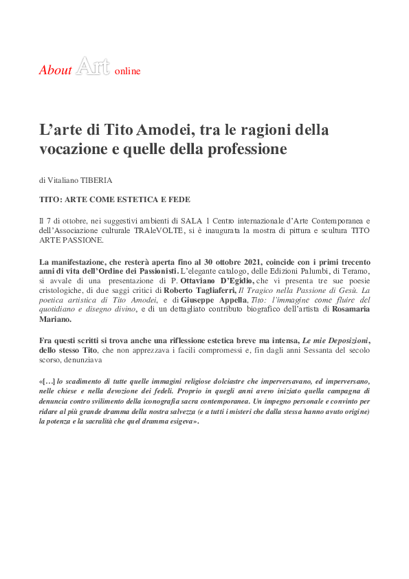 (PDF) L'arte di Tito Amodei, tra le ragioni della vocazione e quelle ...
