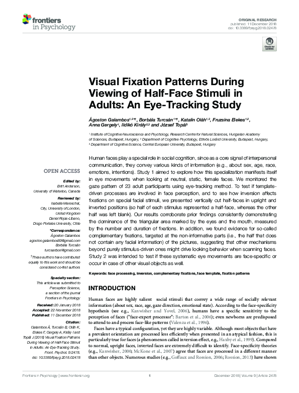 (PDF) Visual Fixation Patterns During Viewing of Half-Face Stimuli in ...