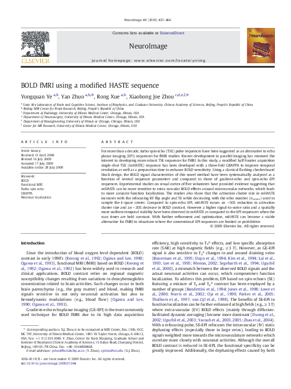 (PDF) BOLD fMRI using a modified HASTE sequence