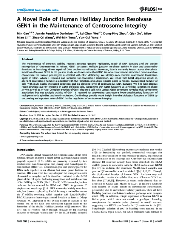 (PDF) A Novel Role of Human Holliday Junction Resolvase GEN1 in the ...