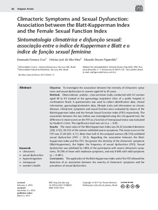(PDF) Climacteric Symptoms and Sexual Dysfunction: Association between ...