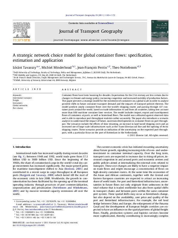 Pdf A Strategic Network Choice Model For Global Container Flows Specification Estimation And