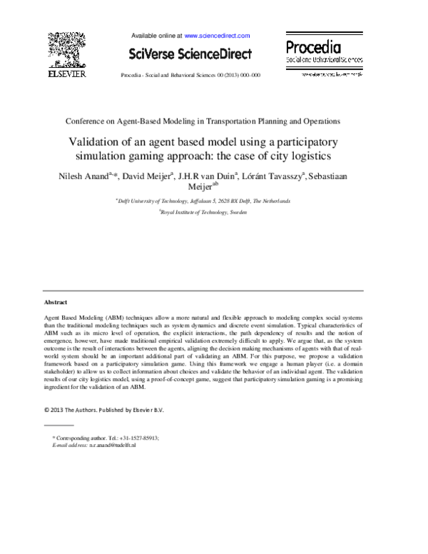 (PDF) Validation of an agent based model using a participatory simulation gaming approach: The ...