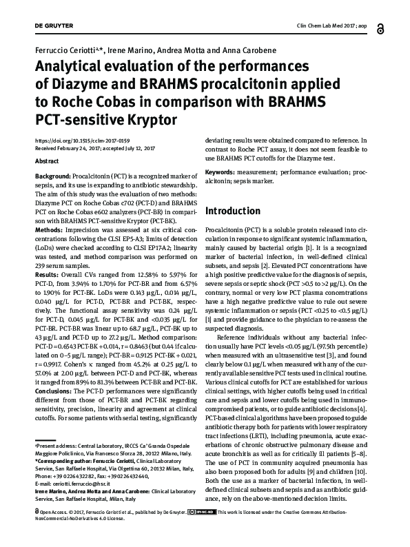 (PDF) Analytical evaluation of the performances of Diazyme and BRAHMS ...