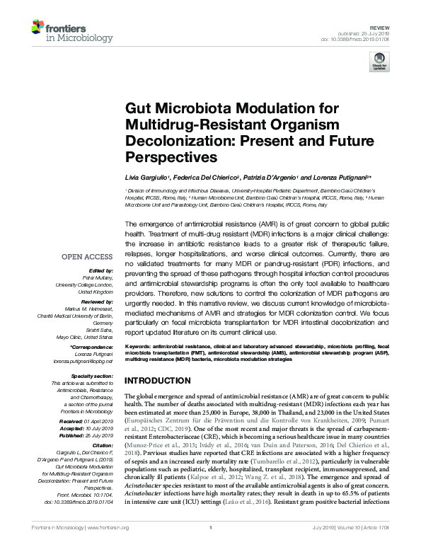 (PDF) Gut Microbiota Modulation for Multidrug-Resistant Organism ...