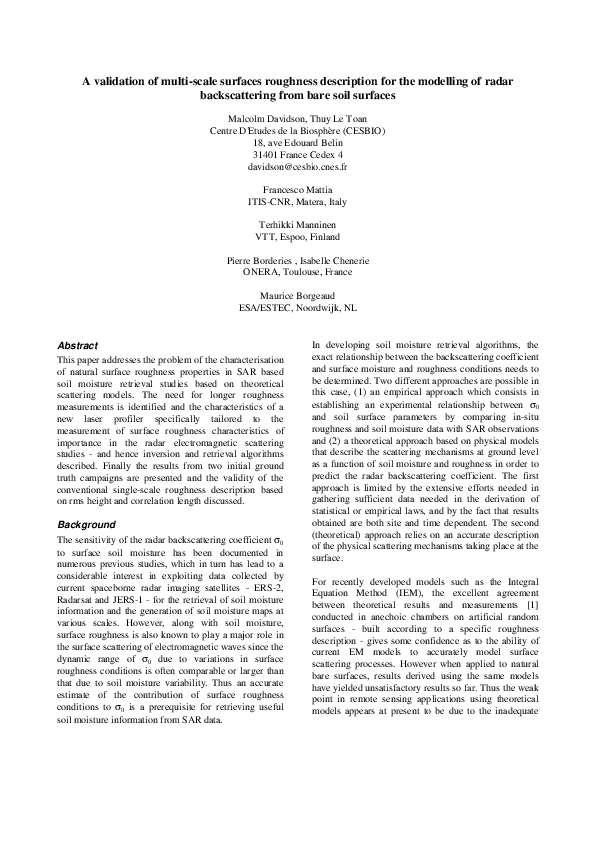 (PDF) A validation of multi-scale surfaces roughness description for the modelling of radar ...