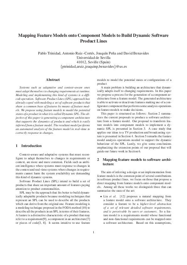 (PDF) Mapping Feature Models onto Component Models to Build Dynamic ...