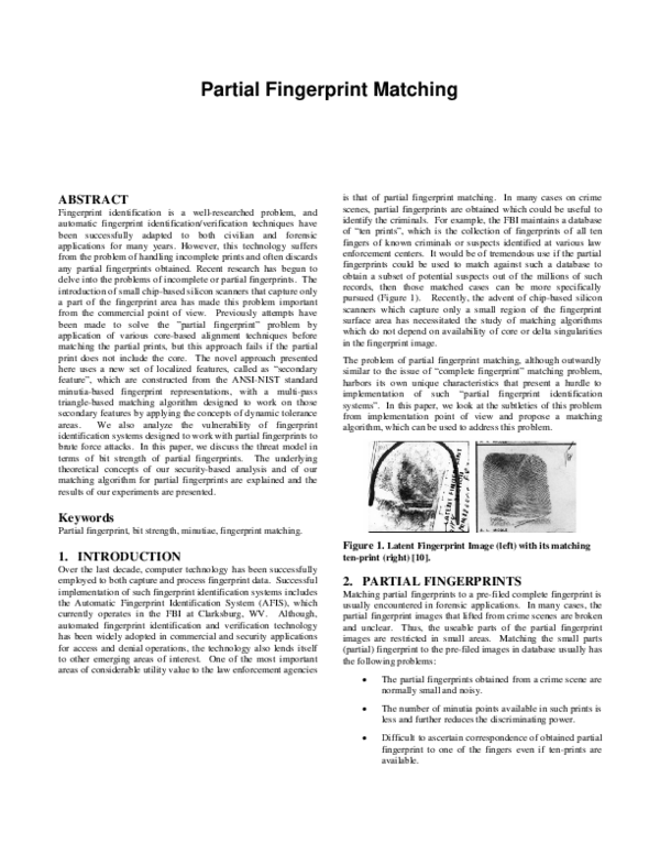 (PDF) Partial Fingerprint Matching