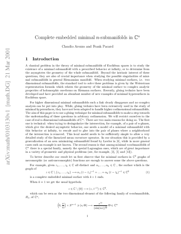 (PDF) Complete embedded minimal n-submanifolds in C^n