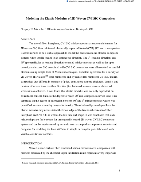 Pdf Modeling The Elastic Modulus Of 2d Woven Cvi Sic Composites