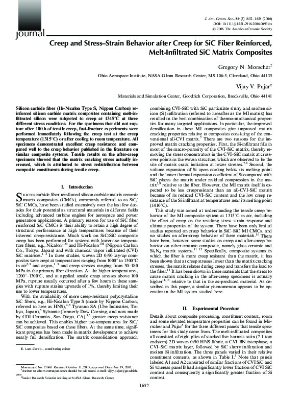 (PDF) Creep and Stress-Strain Behavior after Creep for SiC Fiber ...