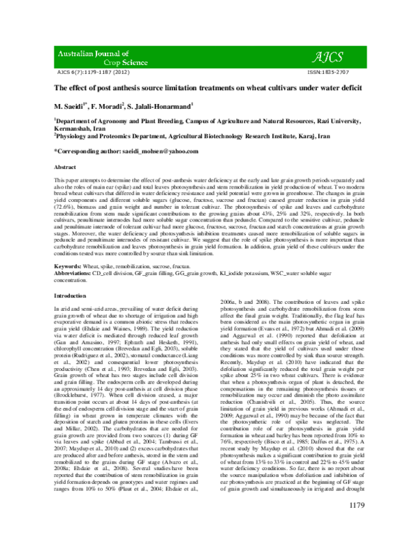 (PDF) The effect of post anthesis source limitation treatments on wheat ...