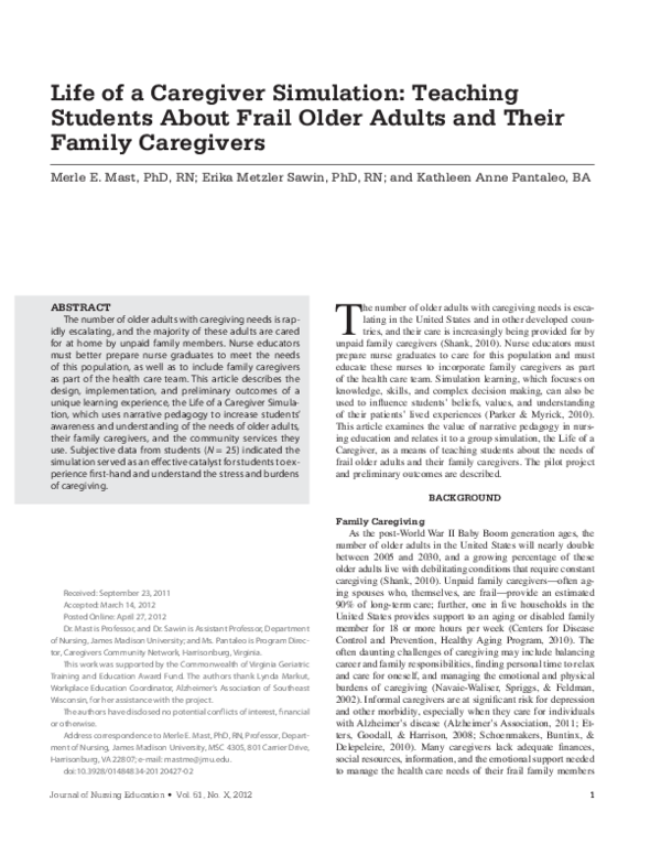 (PDF) Life of a Caregiver Simulation: Teaching Students About Frail ...