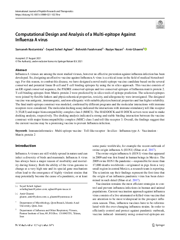 Pdf Computational Design And Analysis Of A Multi Epitope Against
