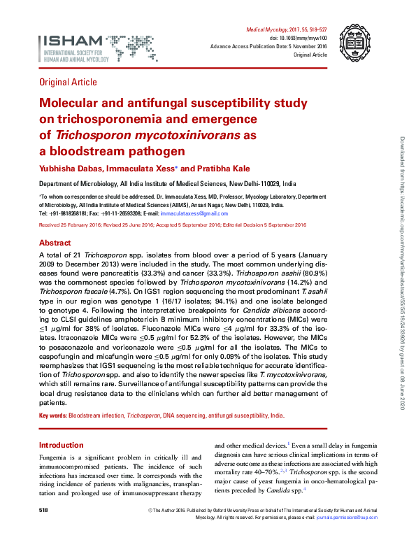 (PDF) Molecular and antifungal susceptibility study on trichosporonemia ...