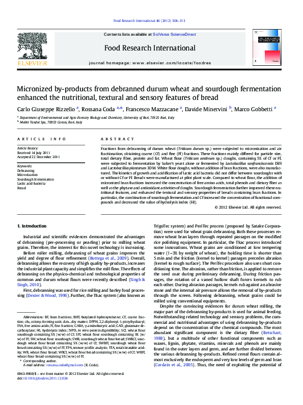 (PDF) Micronized by-products from debranned durum wheat and sourdough ...