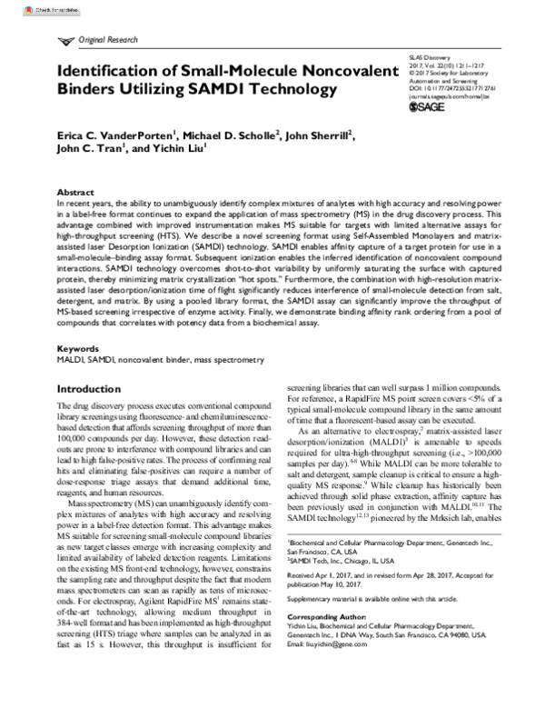 (PDF) Identification of Small-Molecule Noncovalent Binders Utilizing ...
