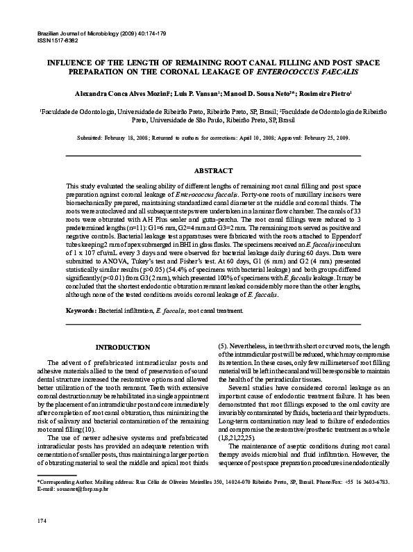 Pdf Influence Of The Length Of Remaining Root Canal Filling And Post Space Preparation On The