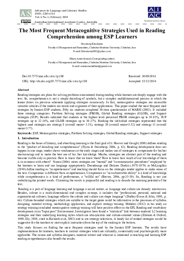 Pdf The Most Frequent Metacognitive Strategies Used In Reading Comprehension Among Esp Learners