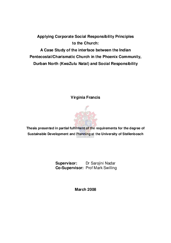 (PDF) Applying corporate social responsibility principles to the church ...