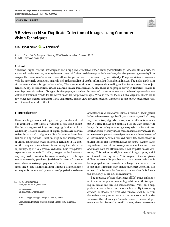 (PDF) A Review on Near-Duplicate Detection of Images using Computer Vision Techniques