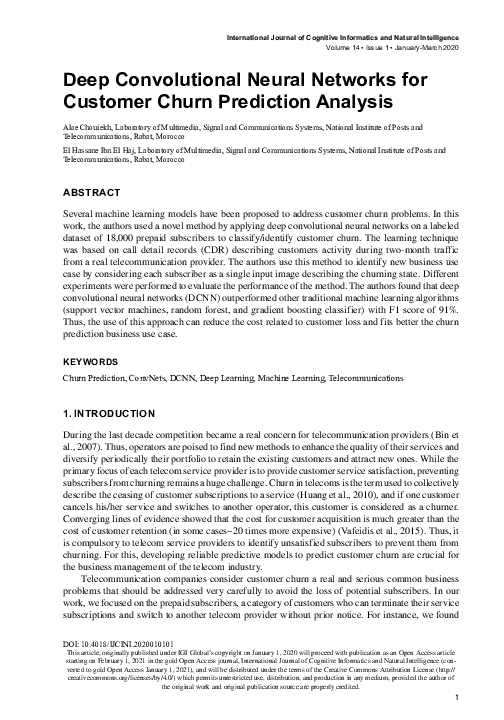 (PDF) Deep Convolutional Neural Networks for Customer Churn Prediction Analysis