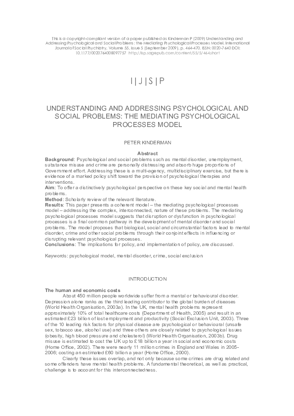 (PDF) Understanding and Addressing Psychological and Social Problems ...