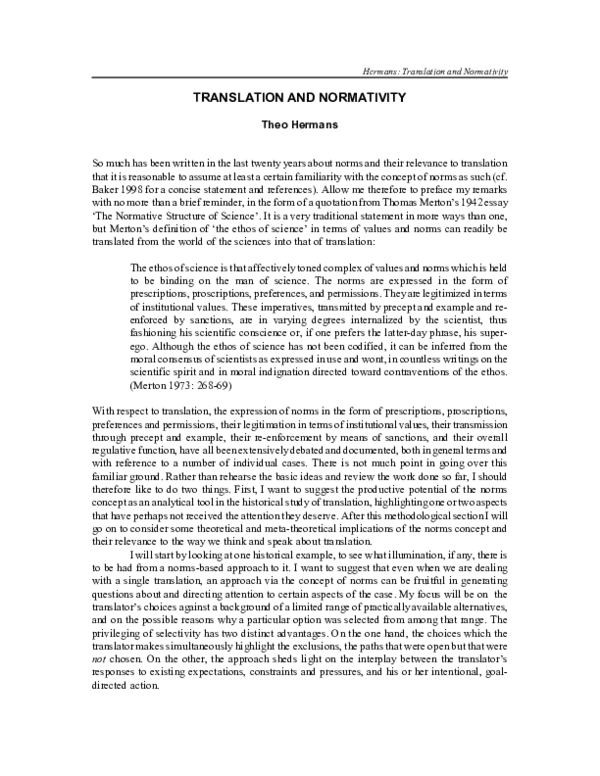 (PDF) Translation and normativity