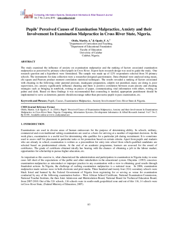 (PDF) Pupils' Perceived Causes of Examination Malpractice, Anxiety and ...