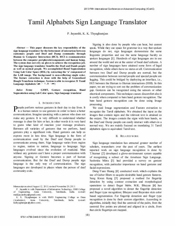 (PDF) Tamil Alphabets Sign Language Translator