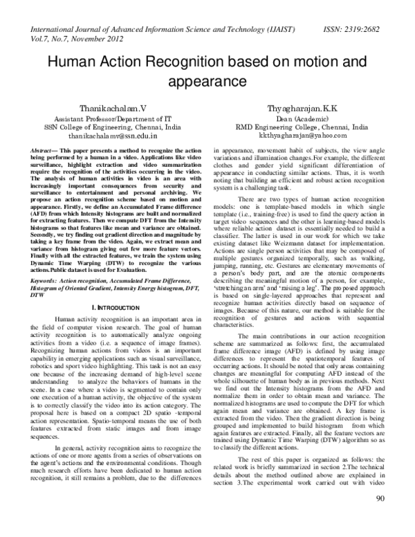 Pdf Human Action Recognition Based On Motion And Appearance