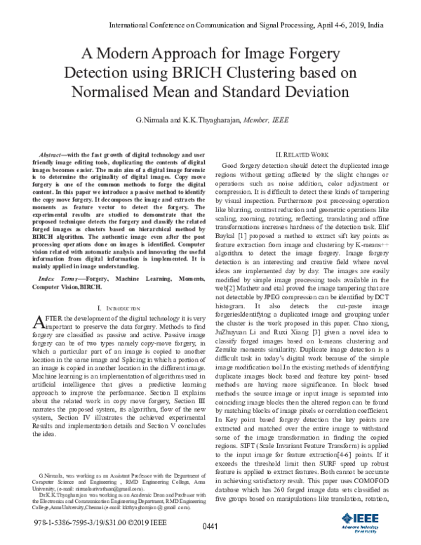 Pdf A Modern Approach For Image Forgery Detection Using Brich Clustering Based On Normalised 