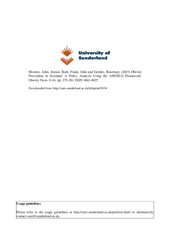 (PDF) Obesity Prevention in Scotland: A Policy Analysis Using the ...