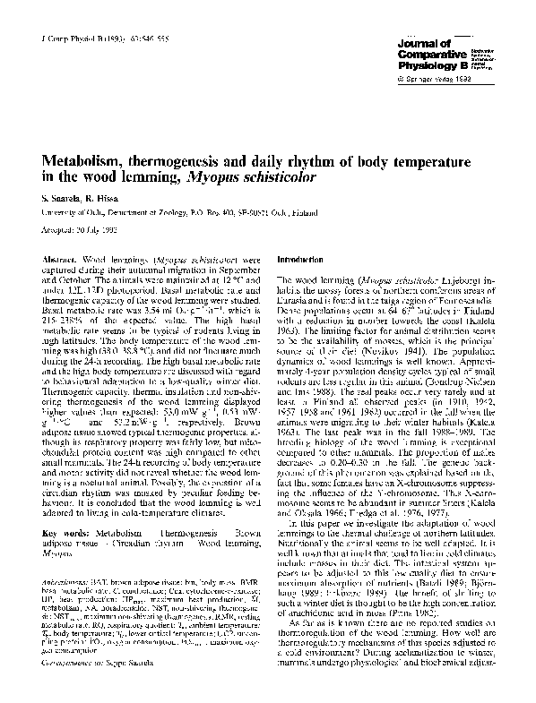 (PDF) Metabolism, thermogenesis and daily rhythm of body temperature in ...